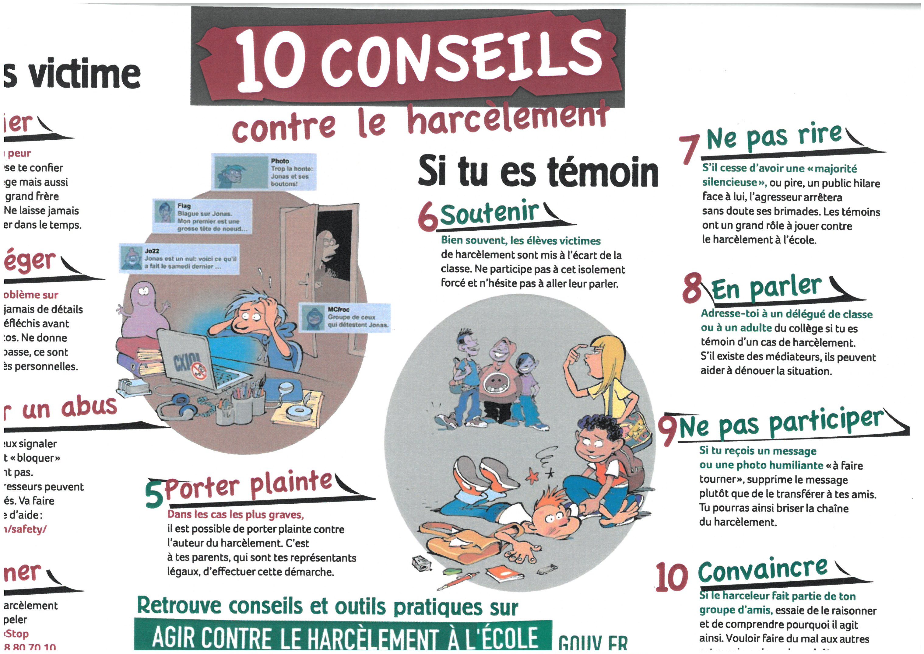 Parcé sur Sarthe - 10 conseils contre le harcèlement au collège